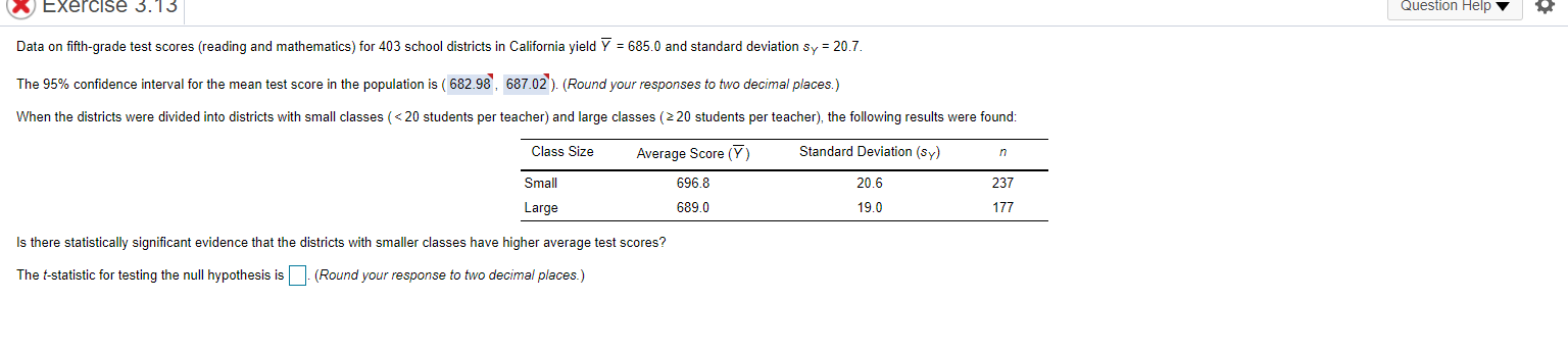 Solved Exercise 3.13 Question Help Data on fifth-grade test | Chegg.com