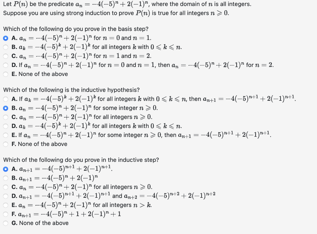 Solved Let P(n) be the predicate an=−4(−5)n+2(−1)n, where | Chegg.com