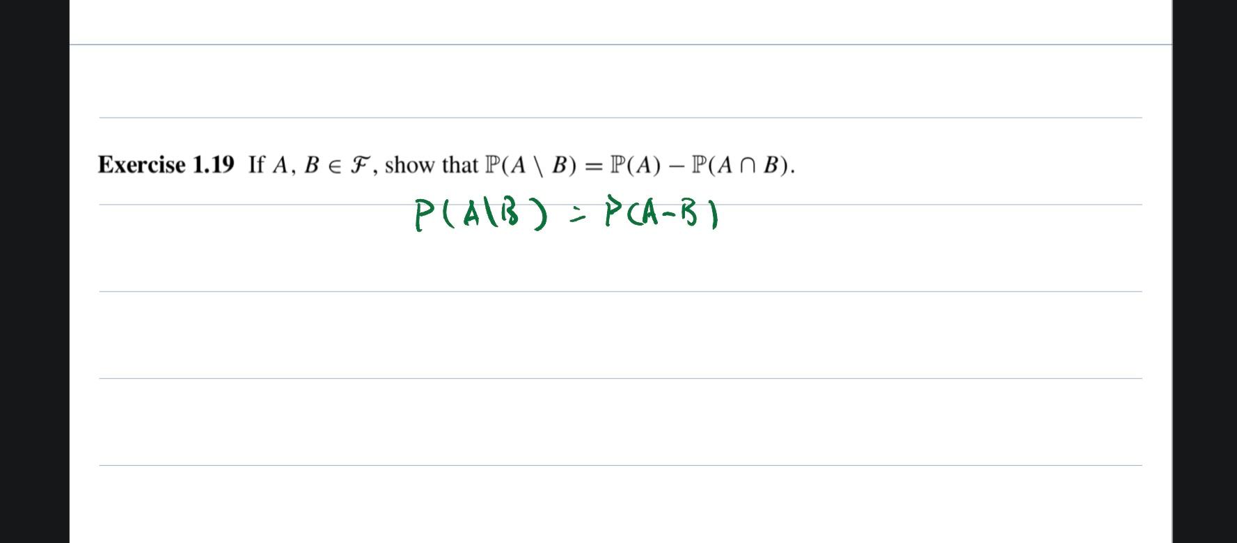 Solved how that P(A\B)=P(A)−P(A∩B). P(A\B)=P(A−B) | Chegg.com