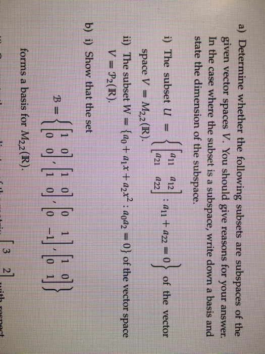 Solved A Determine Whether The Following Subsets Are 