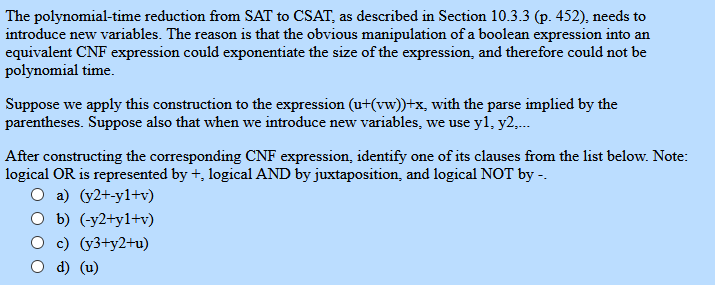 The polynomial-time reduction from SAT to CSAT, as | Chegg.com