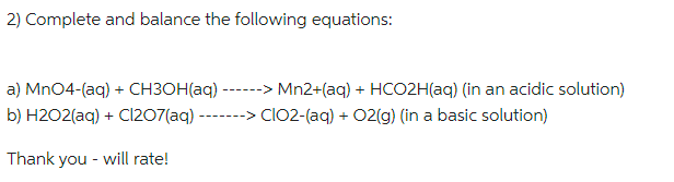 Solved 2) Complete and balance the following equations: a) | Chegg.com