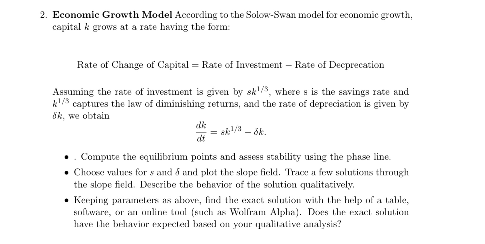 Solved Economic Growth Model According to the Solow-Swan | Chegg.com