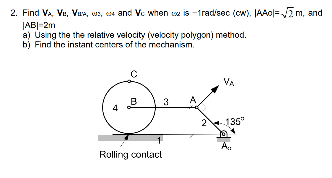 Solved Find VA, ﻿VB, ﻿VB/A, ﻿ω3, ﻿ω4 ﻿and VC when ω2 ﻿is | Chegg.com