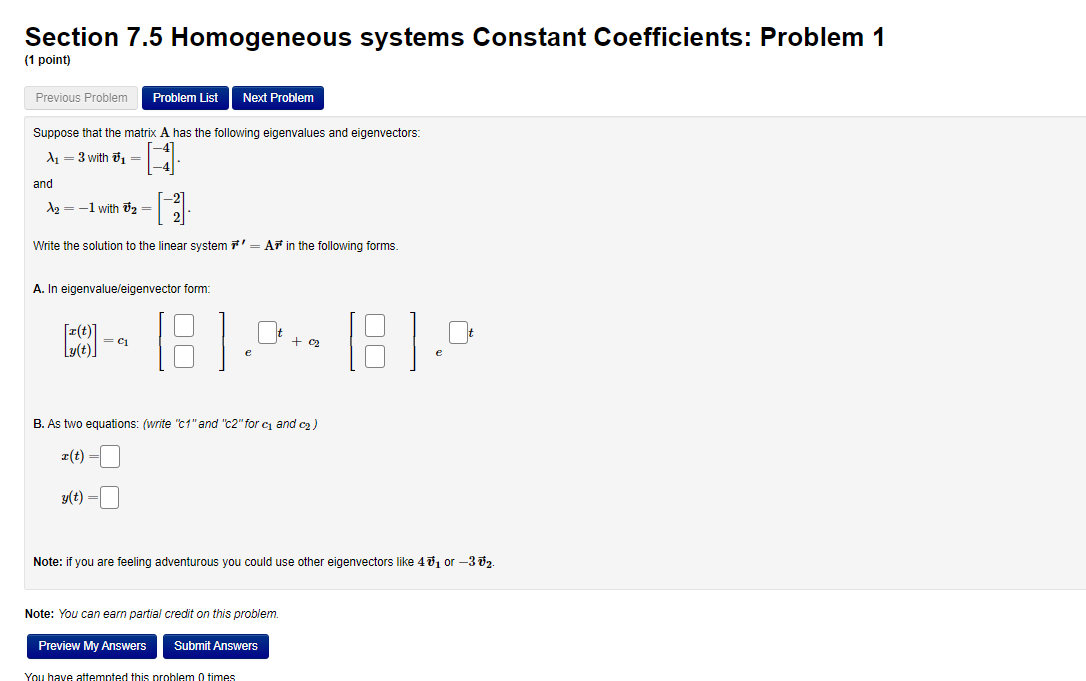 Solved Section 7.5 Homogeneous systems Constant | Chegg.com