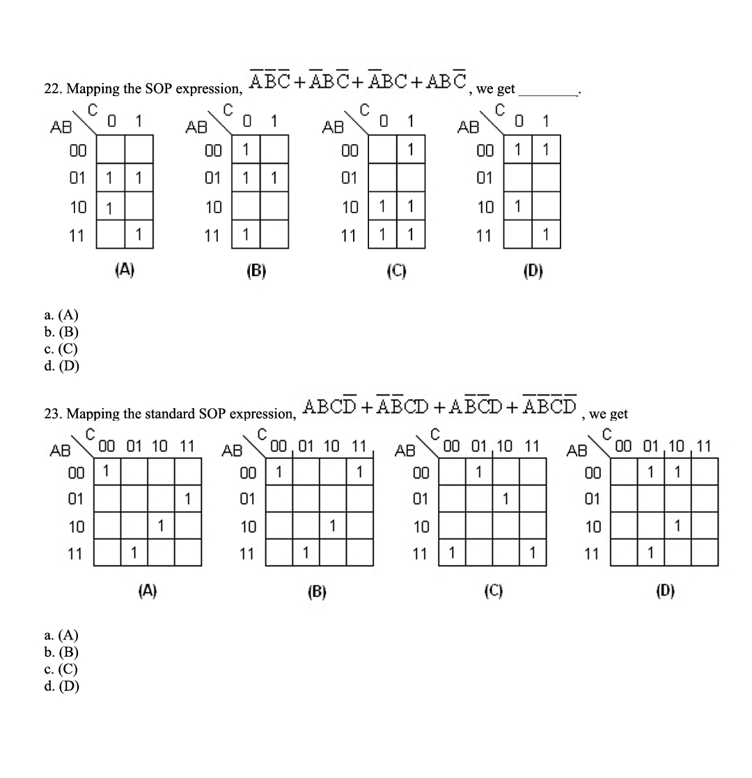 22. Mapping the SOP expression, \\( \\bar{A} \\bar{B} | Chegg.com
