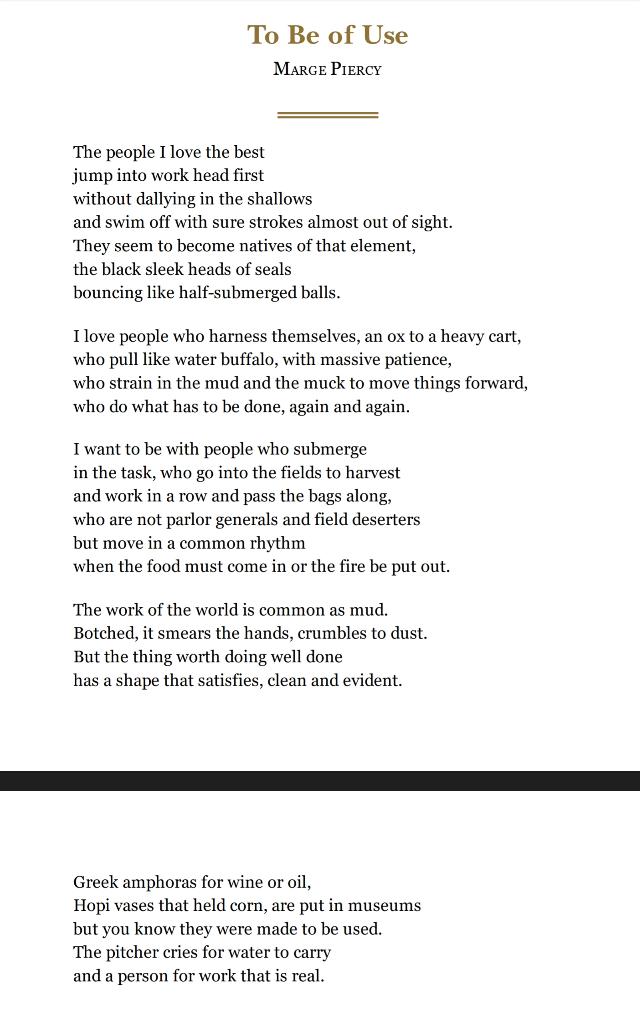 Solved To Be of Use MARGE PIERCY The people I love the best | Chegg.com