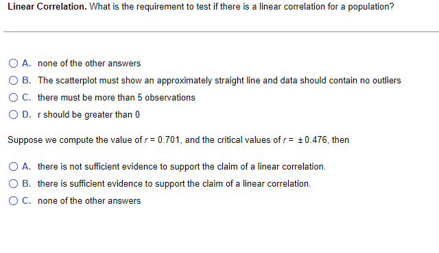 Solved Linear Correlation. What is the requirement to test | Chegg.com Solved Linear Correlation. What is the requirement to test | Chegg.com
