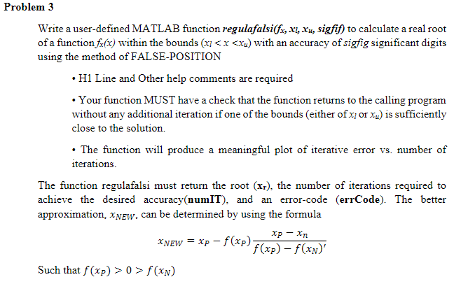 Solved Problem 3 Write a user-defined MATLAB function | Chegg.com