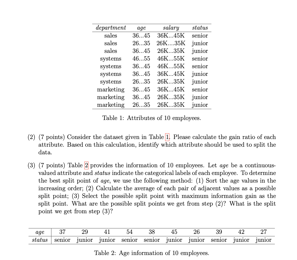 Solved Problem 2. Decision Tree (21 points) (1) (7 points) | Chegg.com
