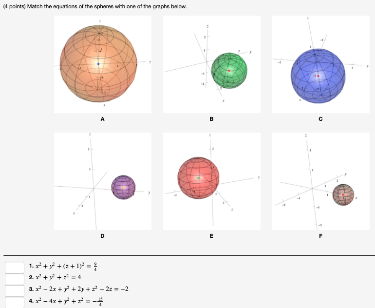 Solved (4 points) Match the equations of the surface with | Chegg.com