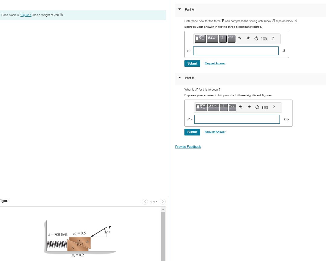 Solved Each block in (Figure 1) has a weight of 250lb. | Chegg.com