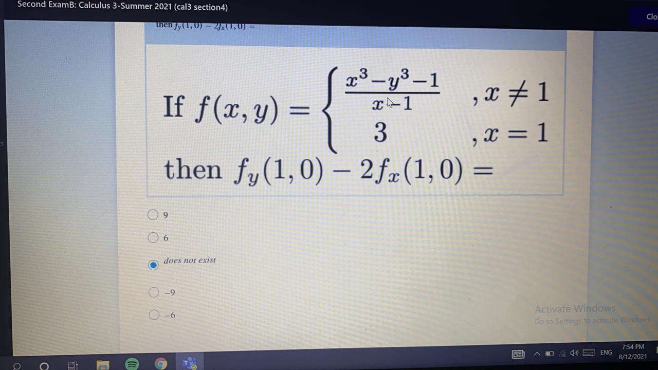 Solved Second ExamB: Calculus 3-Summer 2021 (cal3 section4) | Chegg.com