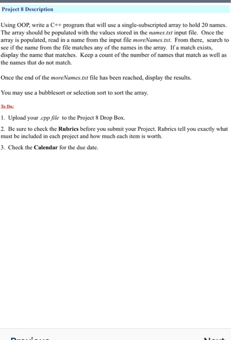 Solved Project 8 Description Using Oop Write A Cprogram 