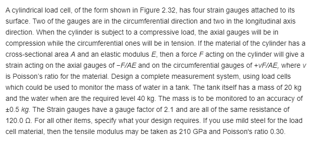 A cylindrical load cell, of the form shown in Figure | Chegg.com