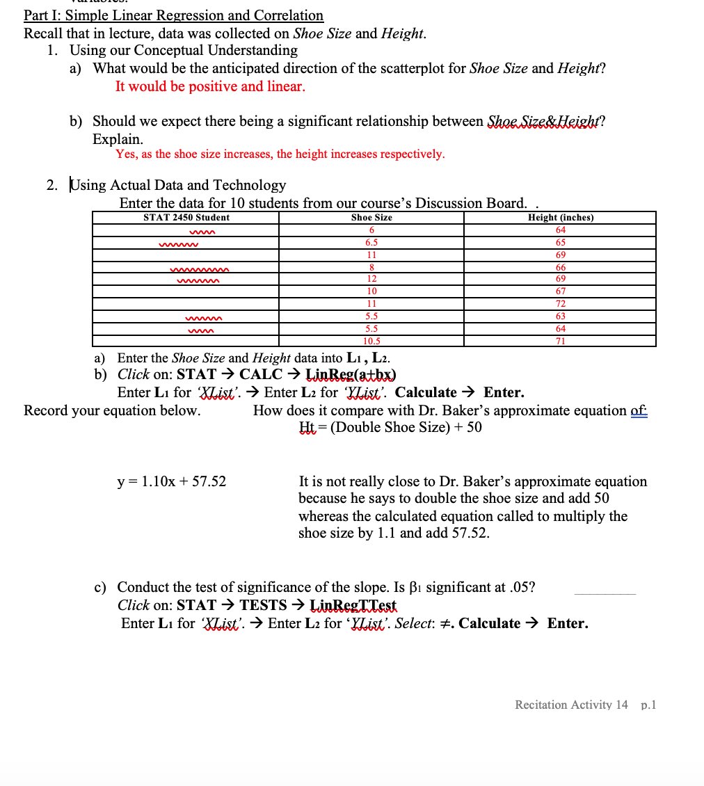 Solved Part I: Simple Linear Regression and Correlation | Chegg.com