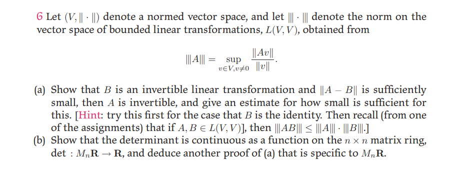 Solved 6 Let (V,∥⋅∥) denote a normed vector space, and let | Chegg.com