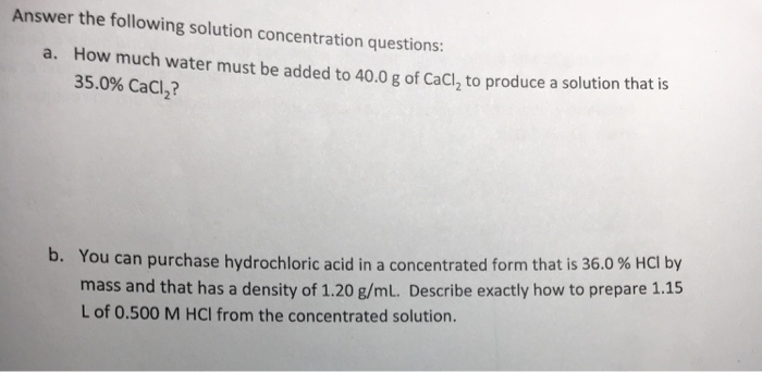 Solved Answer the following solution concentration questions | Chegg.com