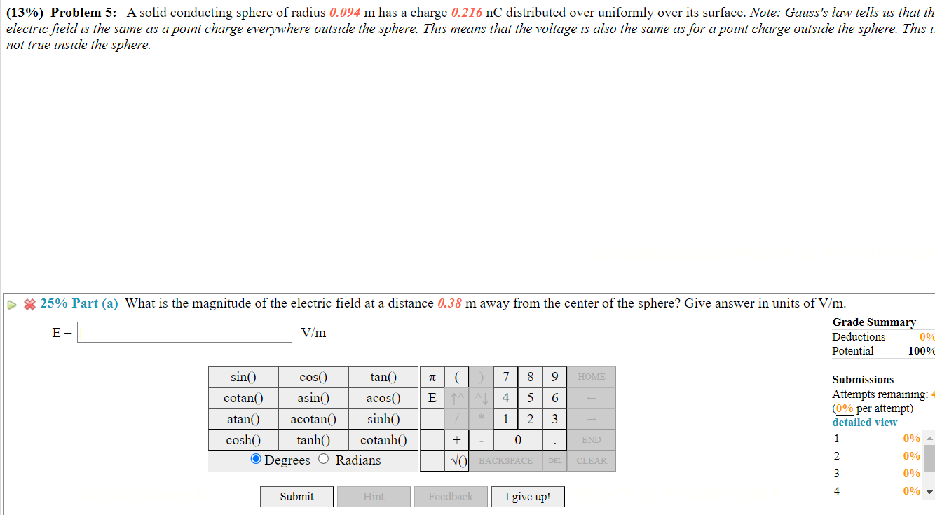 Solved (13\%) Problem 5: A solid conducting sphere of radius | Chegg.com
