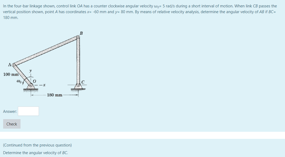 Solved In the four-bar linkage shown, control link OA has a | Chegg.com