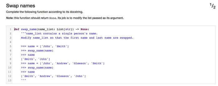 Solved Swap names Complete the following function according | Chegg.com
