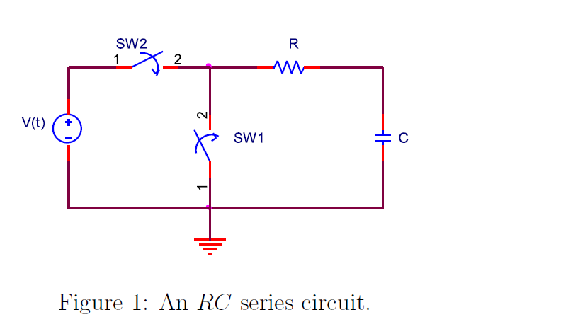 Solved SW2 2 V(t) SW1 Figure 1: An RC series circuit. | Chegg.com