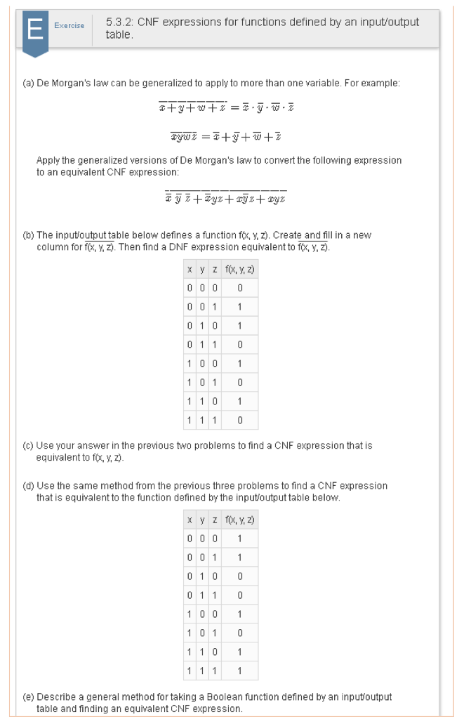 Solved 5.3.2: CNF expressions for functions defined by an | Chegg.com