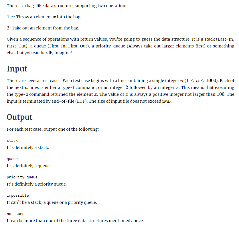 Solved There is a bag-like data structure, supporting two | Chegg.com
