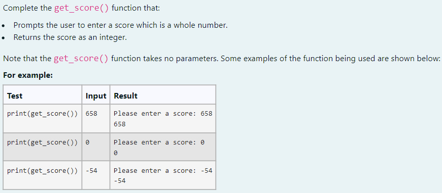 Solved Complete the get_score() function that: • Prompts the | Chegg.com