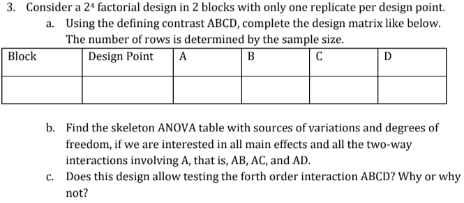 Solved 3. Consider a 24 factorial design in 2 blocks with | Chegg.com