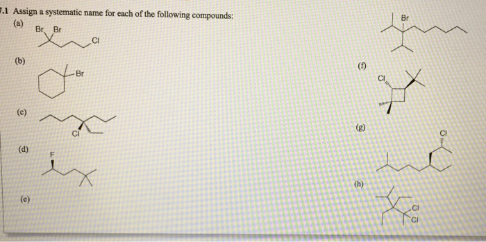 Solved Br Assign a systematic name for each of the following | Chegg.com