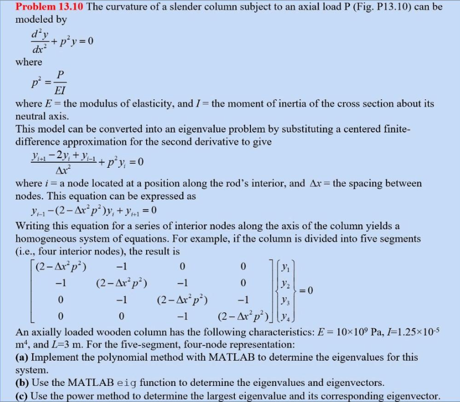 Solved Problem 13.10 The curvature of a slender column | Chegg.com