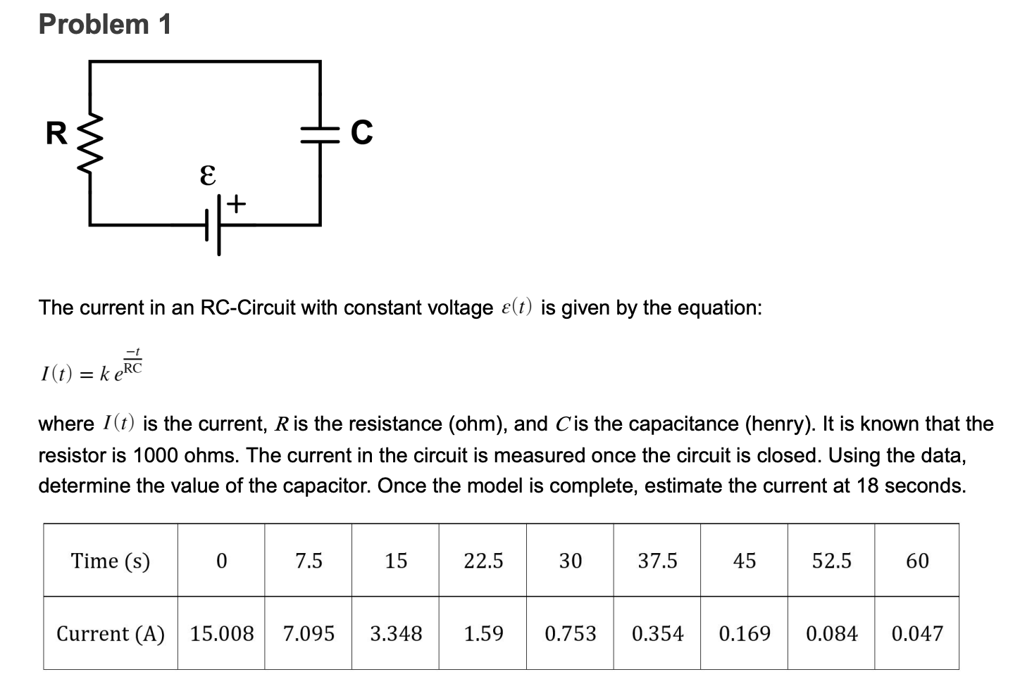 Solved Problem 1 The current in an RC-Circuit with constant | Chegg.com