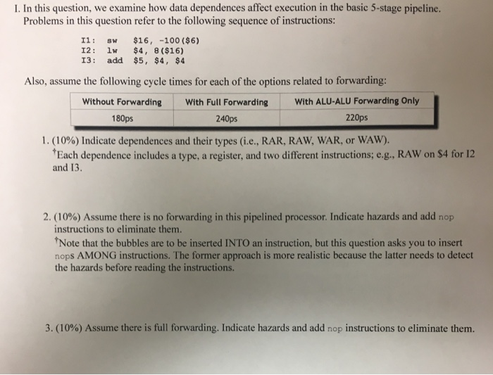 Solved I. In this question, we examine how data dependences | Chegg.com