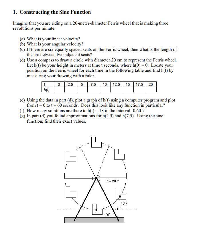 Solved 1. Constructing the Sine Function Imagine that you | Chegg.com