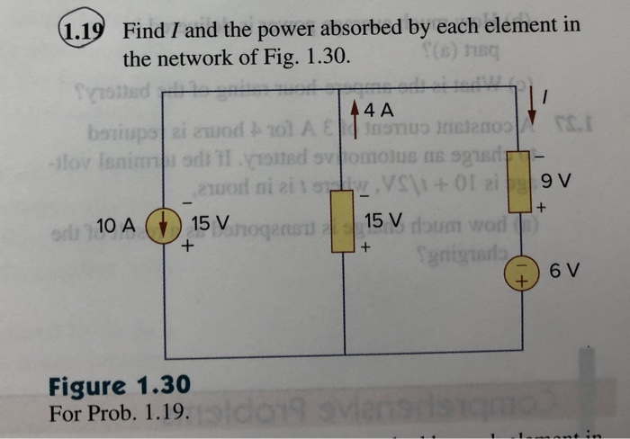 Solved .19 Find I and the power absorbed by each element in | Chegg.com