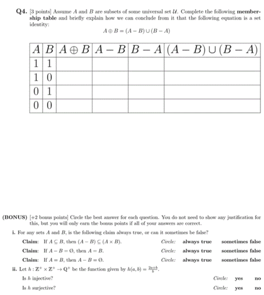 Solved Q4. 3 points Assume A and B are subsets of some | Chegg.com