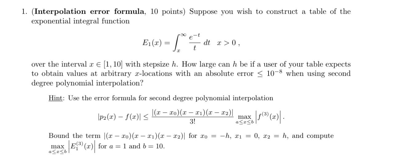 (Interpolation error formula, 10 points) Suppose you | Chegg.com
