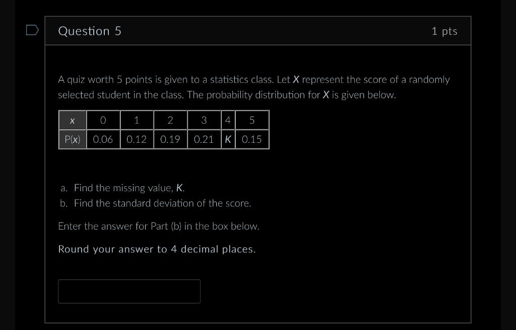 Solved Calculate The Missing Value Denoted By K In The Chegg