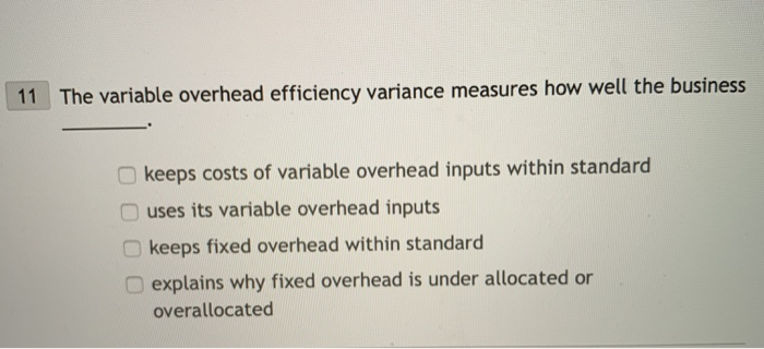 Solved The variable overhead efficiency variance measures | Chegg.com