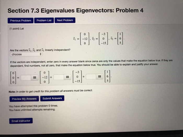 Solved Section 7.3 Eigenvalues Eigenvectors: Problem 2 | Chegg.com