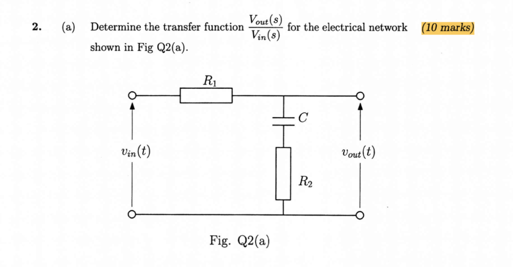 Solved 2. (a) Determine the transfer function for the | Chegg.com