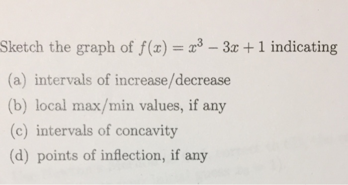 Solved Sketch the graph of f(x) = x3-3x + 1 indicating (a) | Chegg.com