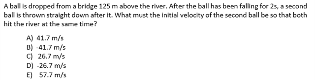 Solved A ball is dropped from a bridge 125 m above the | Chegg.com