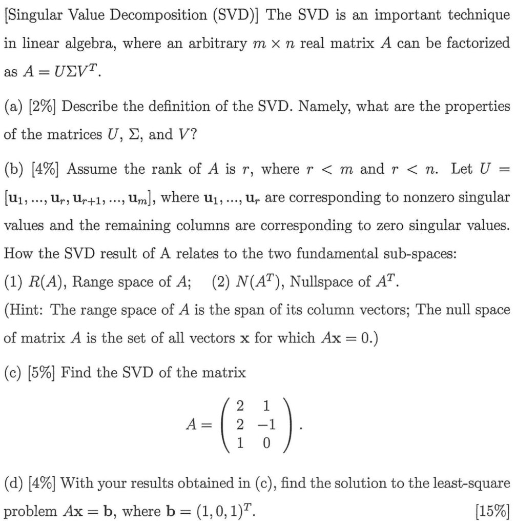Solved [Singular Value Decomposition (SVD)] The SVD is an | Chegg.com