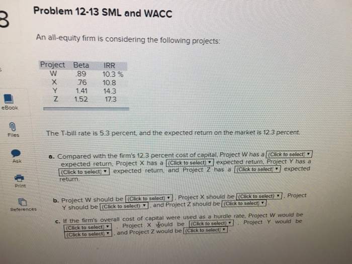 Solved Problem 12-13 SML and WACC An all-equity firm is | Chegg.com