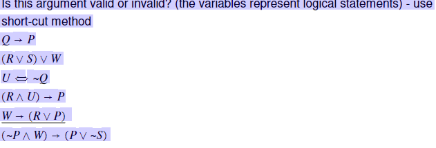 Solved Is this argument valid or invalid? (the variables | Chegg.com