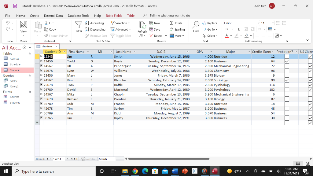 Solved Assignment is for Microsoft Access Download the | Chegg.com