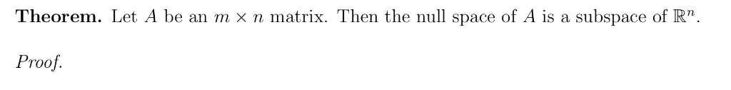 Solved Theorem. Let A be an m x n matrix. Then the null | Chegg.com
