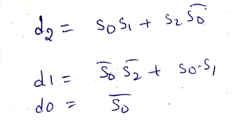 Solved d2=s0s1+s2S0 d1=s0sˉ2+s0⋅s1 d0=s0 | Chegg.com
